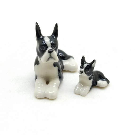 Set of 2 Boston Terrier Dog Ceramic Figurine Animal Miniature - Etsy