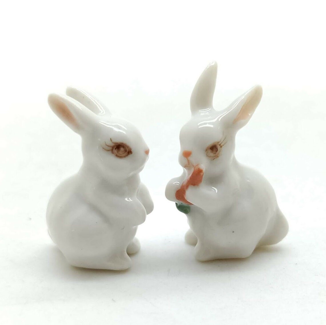 Set of 2 Tiny White Rabbit Figurine Ceramic Animal Dollhouse - Etsy