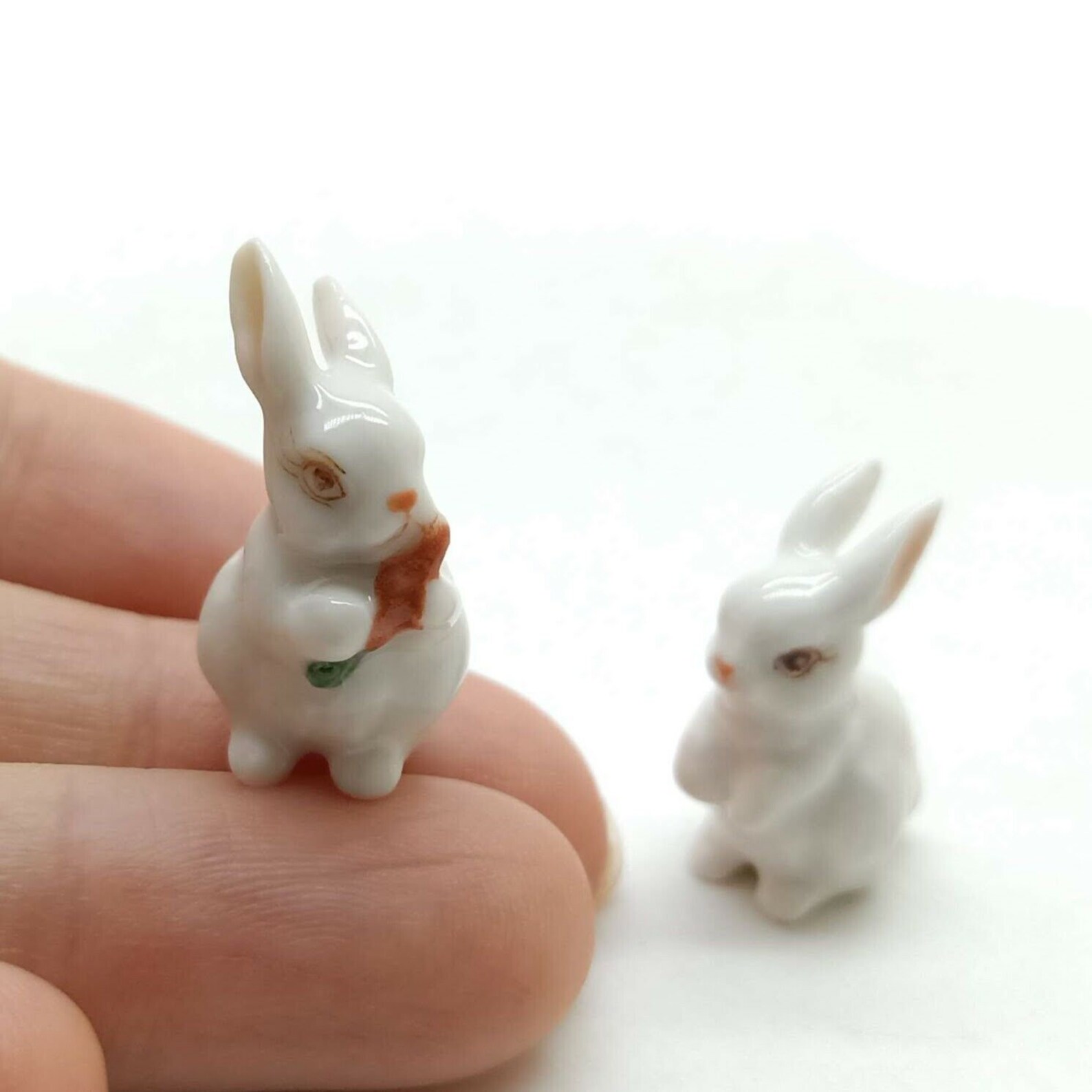 Set of 2 Tiny White Rabbit Figurine Ceramic Animal Dollhouse - Etsy