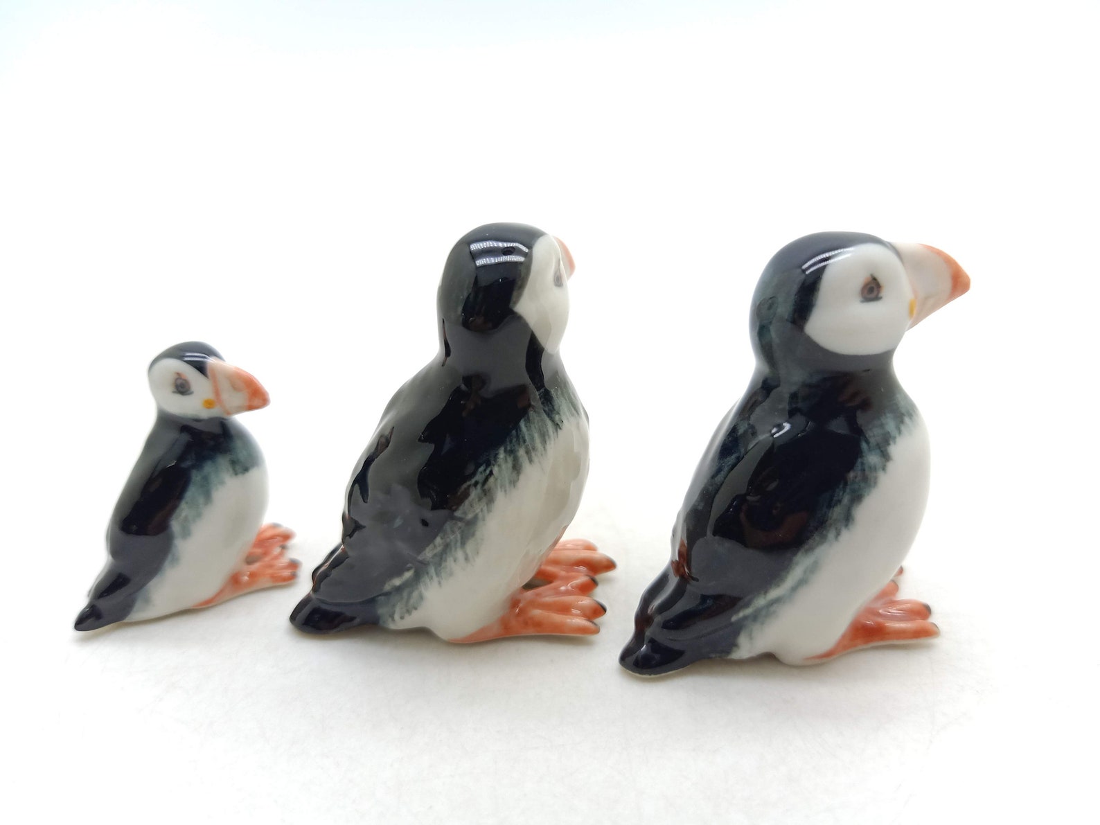 Set of 3 Puffin Seabirds Ceramic Figurine Animal Statue - Etsy