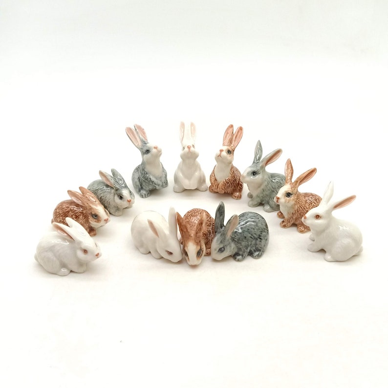Set of 4 Bunny Rabbit Ceramic Figurine Animal Statue - Etsy