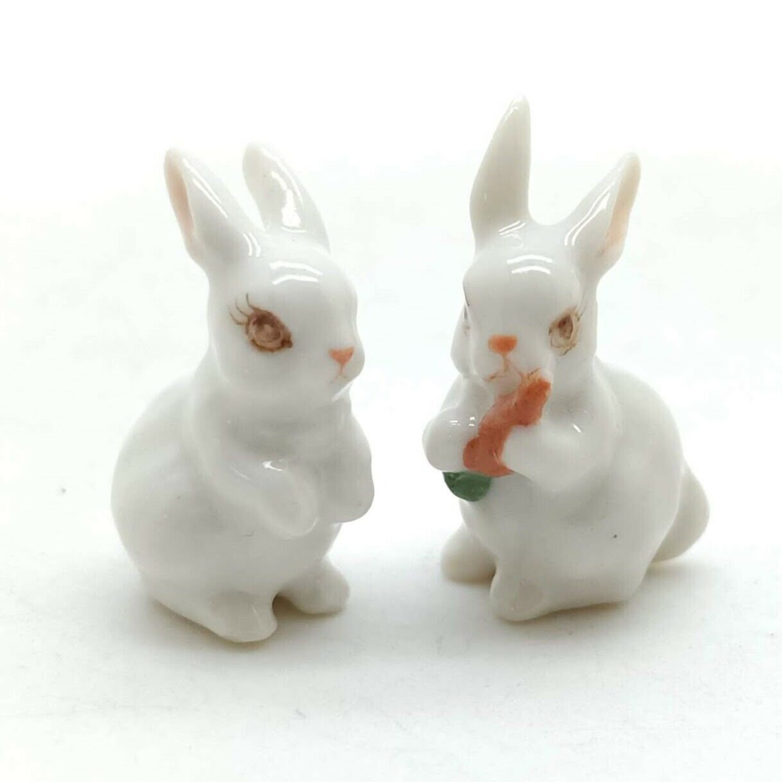 Set of 2 Tiny White Rabbit Figurine Ceramic Animal Dollhouse - Etsy