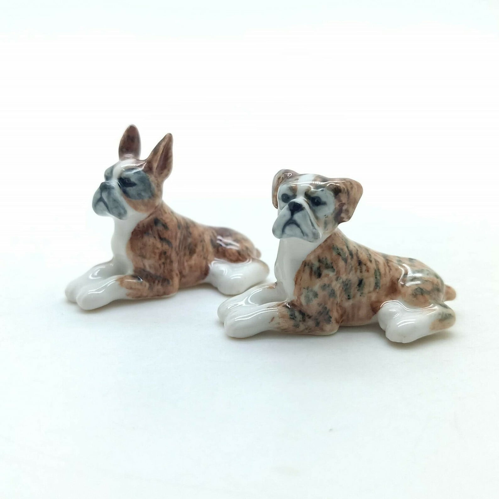 2 Boxer Brindle Dog Ceramic Figurine Animal Miniature Statue | Etsy