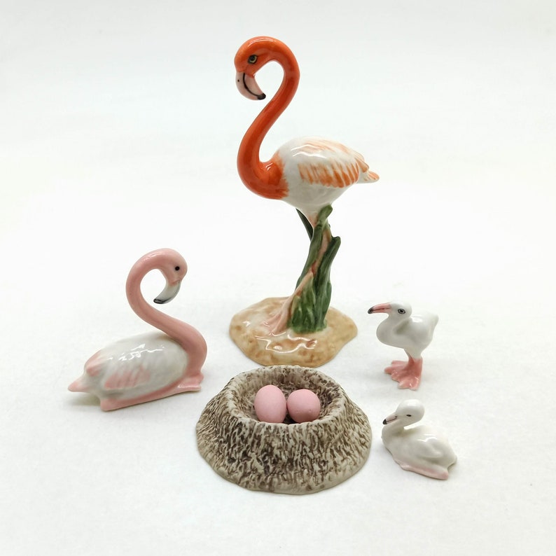 Flamingo Bird Family Ceramic Figurine Animal Miniature Statue - Etsy