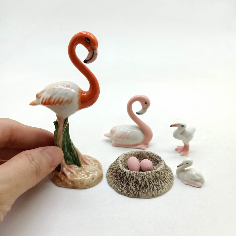 Flamingo Bird Family Ceramic Figurine Animal Miniature Statue - Etsy