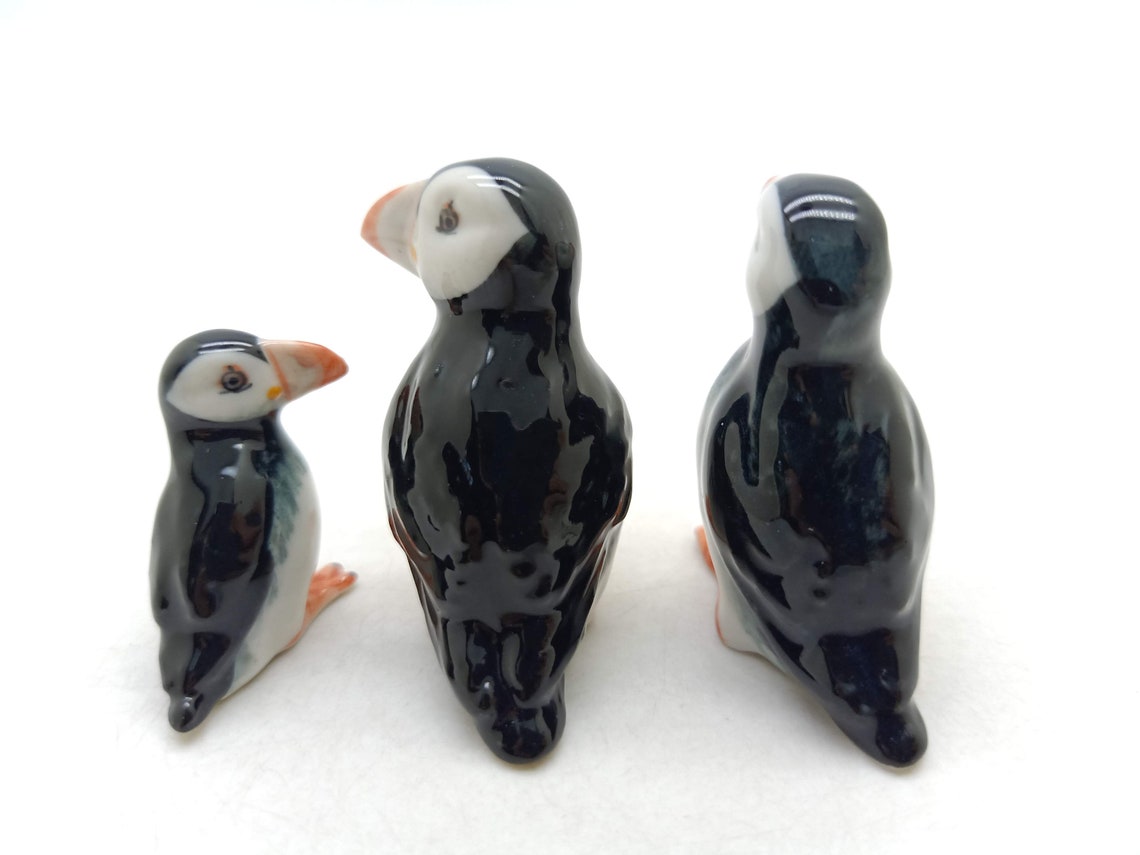 Set of 3 Puffin Seabirds Ceramic Figurine Animal Statue - Etsy