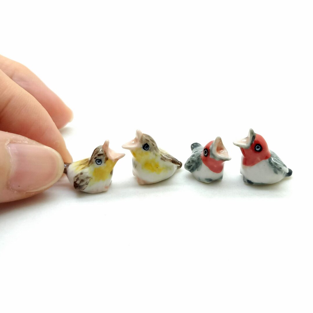 Set of 2 Tiny Bird Figurine Ceramic Animal Dollhouse Miniature American ...
