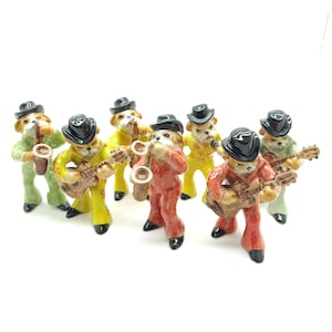 Bulldog Dog Figurine Ceramic Animal Statue Saxophone Singing Guitar ...