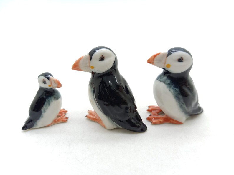 Set of 3 Puffin Seabirds Ceramic Figurine Animal Statue - Etsy
