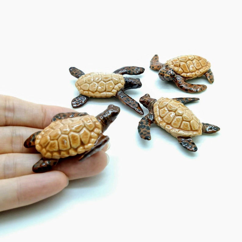 Set of 4 Sea Turtle Ceramic Figurine Animal Brown Statue - Etsy