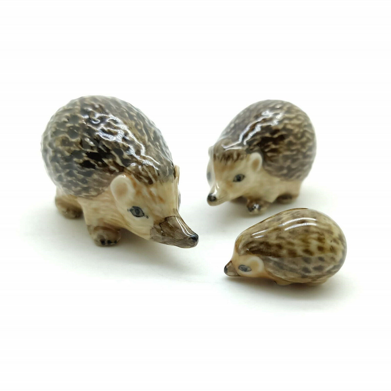 Set of 3 Hedgehog Porcupine Figurine Ceramic Animal Miniature | Etsy