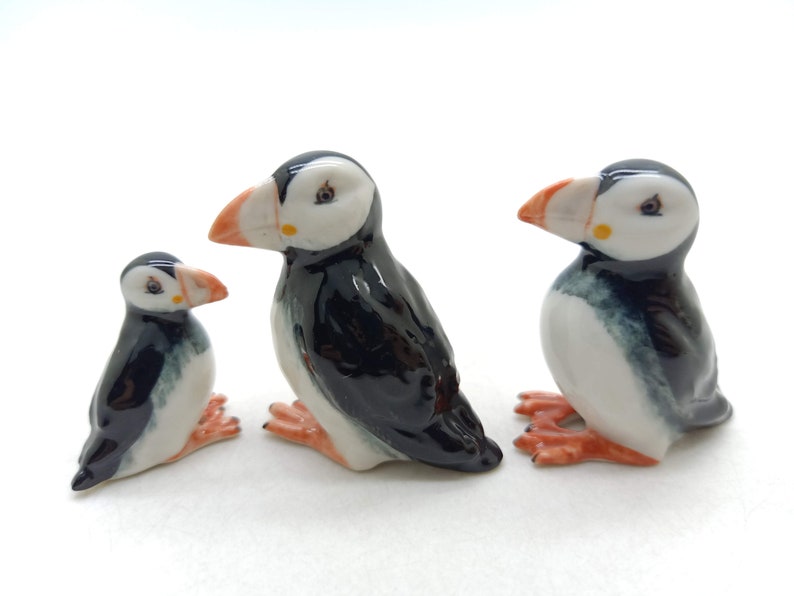 Set of 3 Puffin Seabirds Ceramic Figurine Animal Statue - Etsy