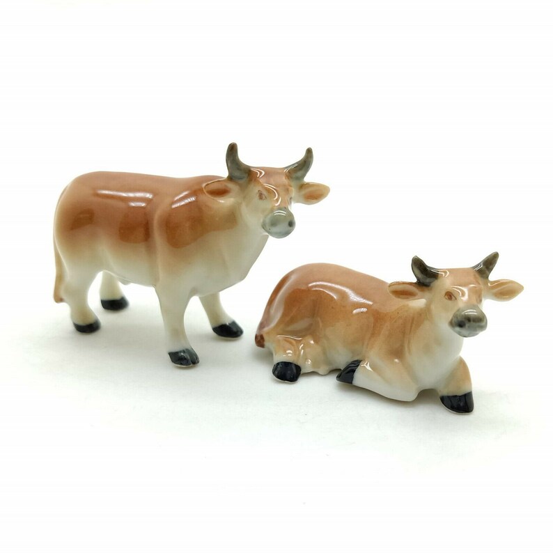 Set of 2 Cows Ceramic Figurine Animal Miniature Statue - Etsy UK