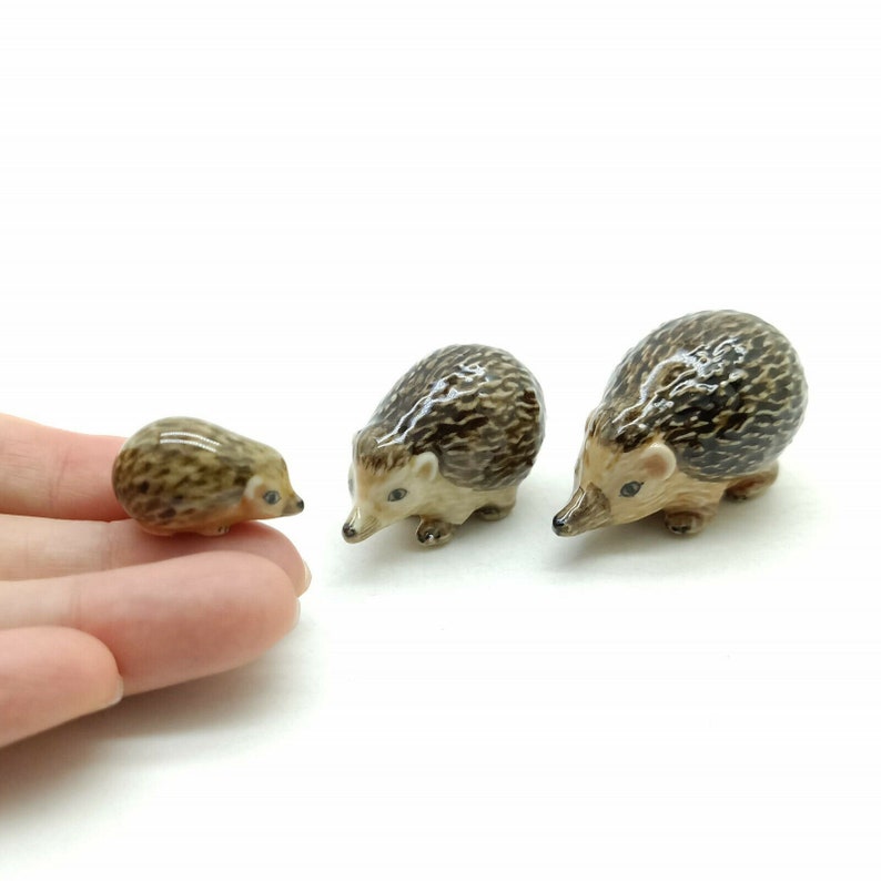 Set of 3 Hedgehog Porcupine Figurine Ceramic Animal Miniature | Etsy