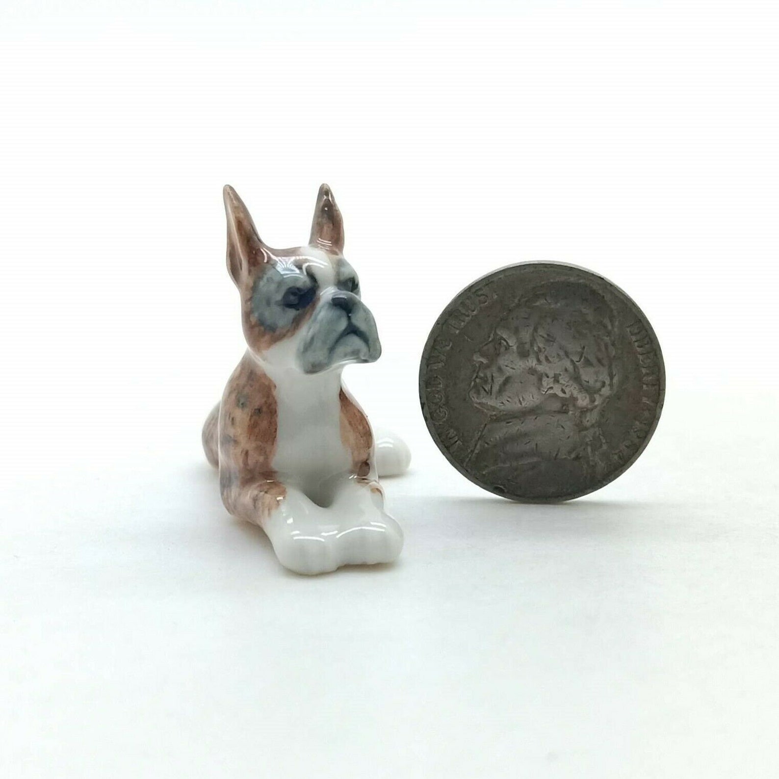 2 Boxer Brindle Dog Ceramic Figurine Animal Miniature Statue | Etsy
