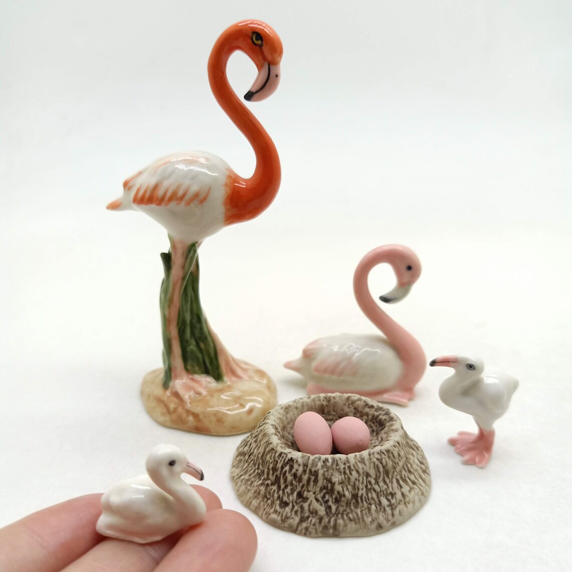 Flamingo Bird Family Ceramic Figurine Animal Miniature Statue - Etsy