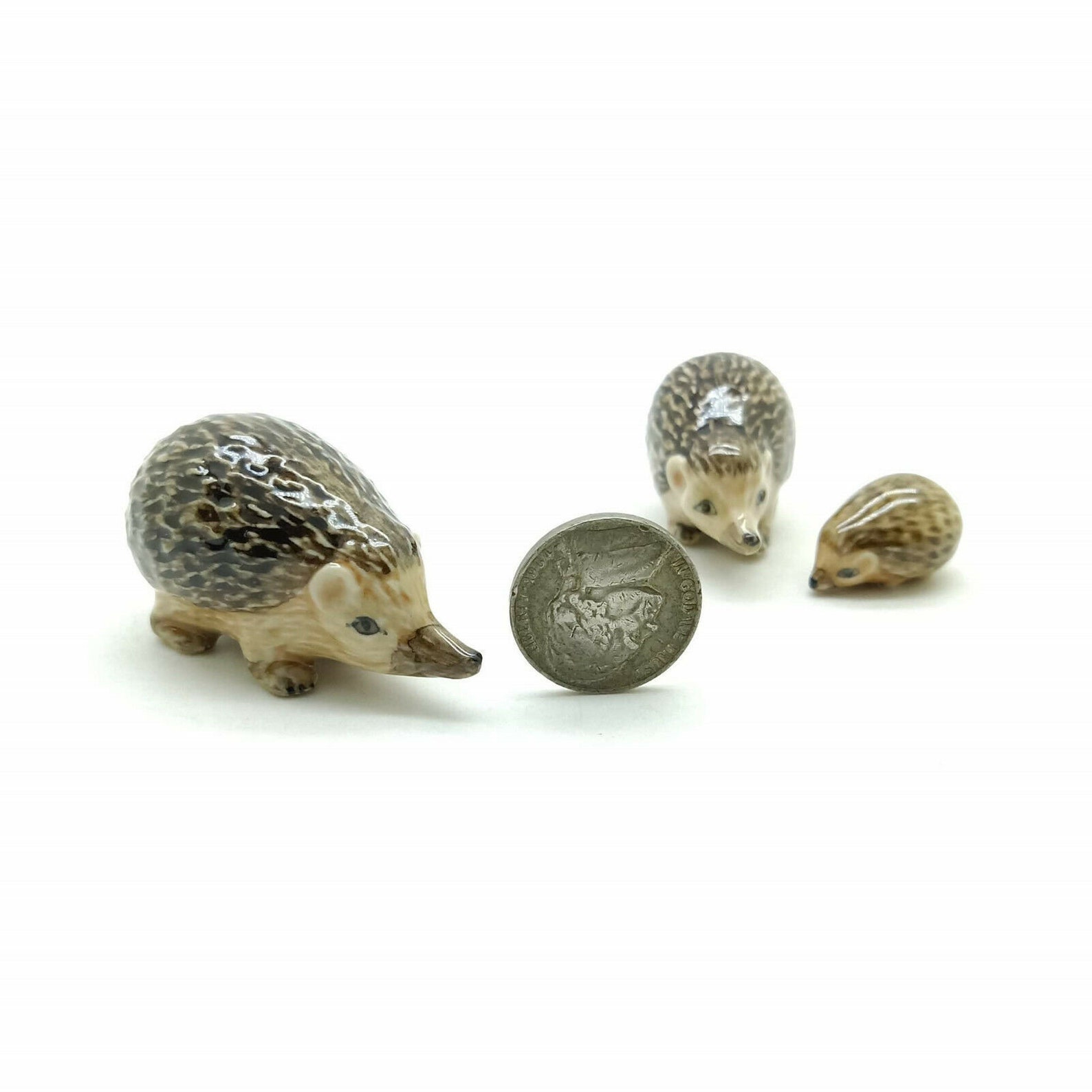 Set of 3 Hedgehog Porcupine Figurine Ceramic Animal Miniature | Etsy