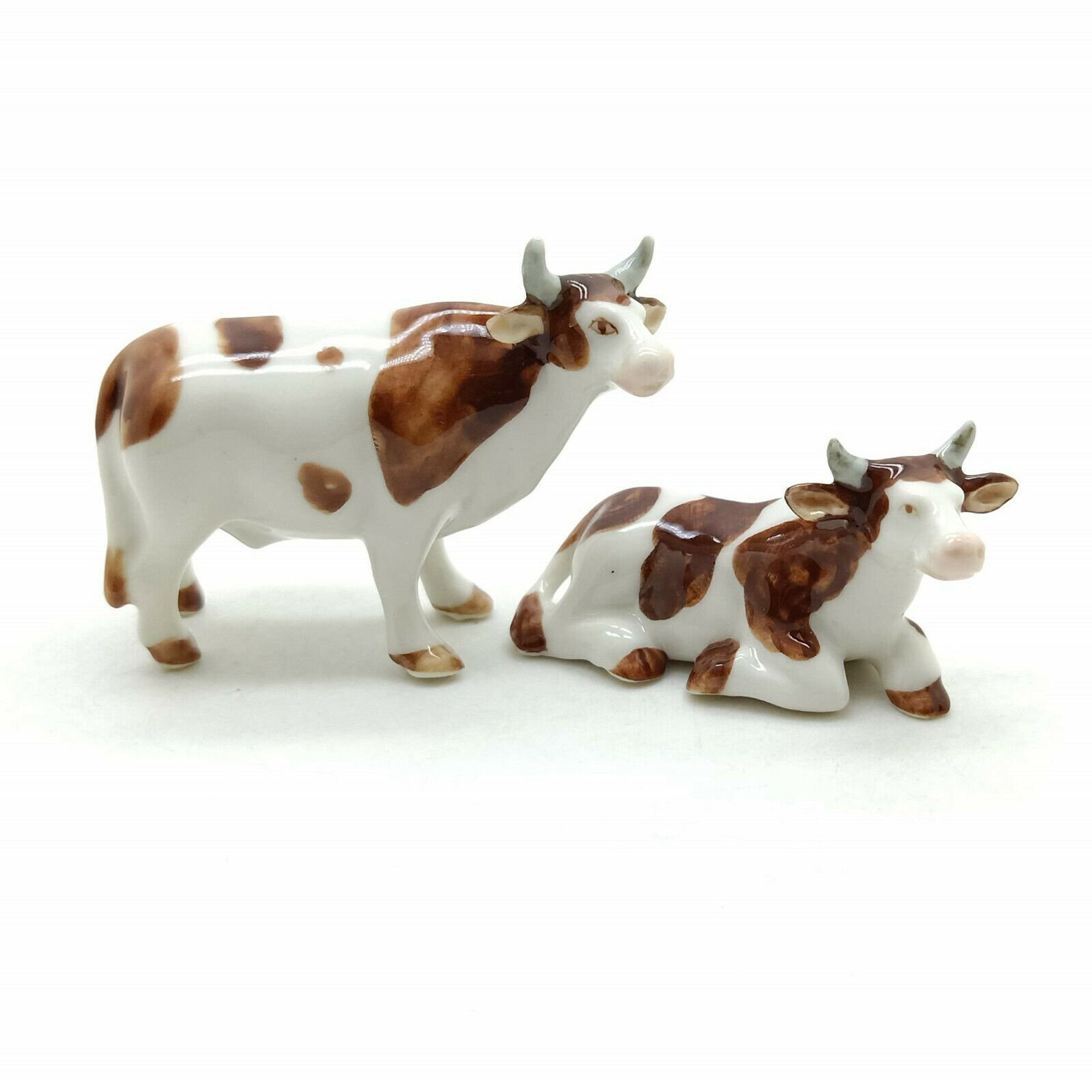 Set of 2 Cows Ceramic Figurine Animal Miniature Statue - Etsy UK