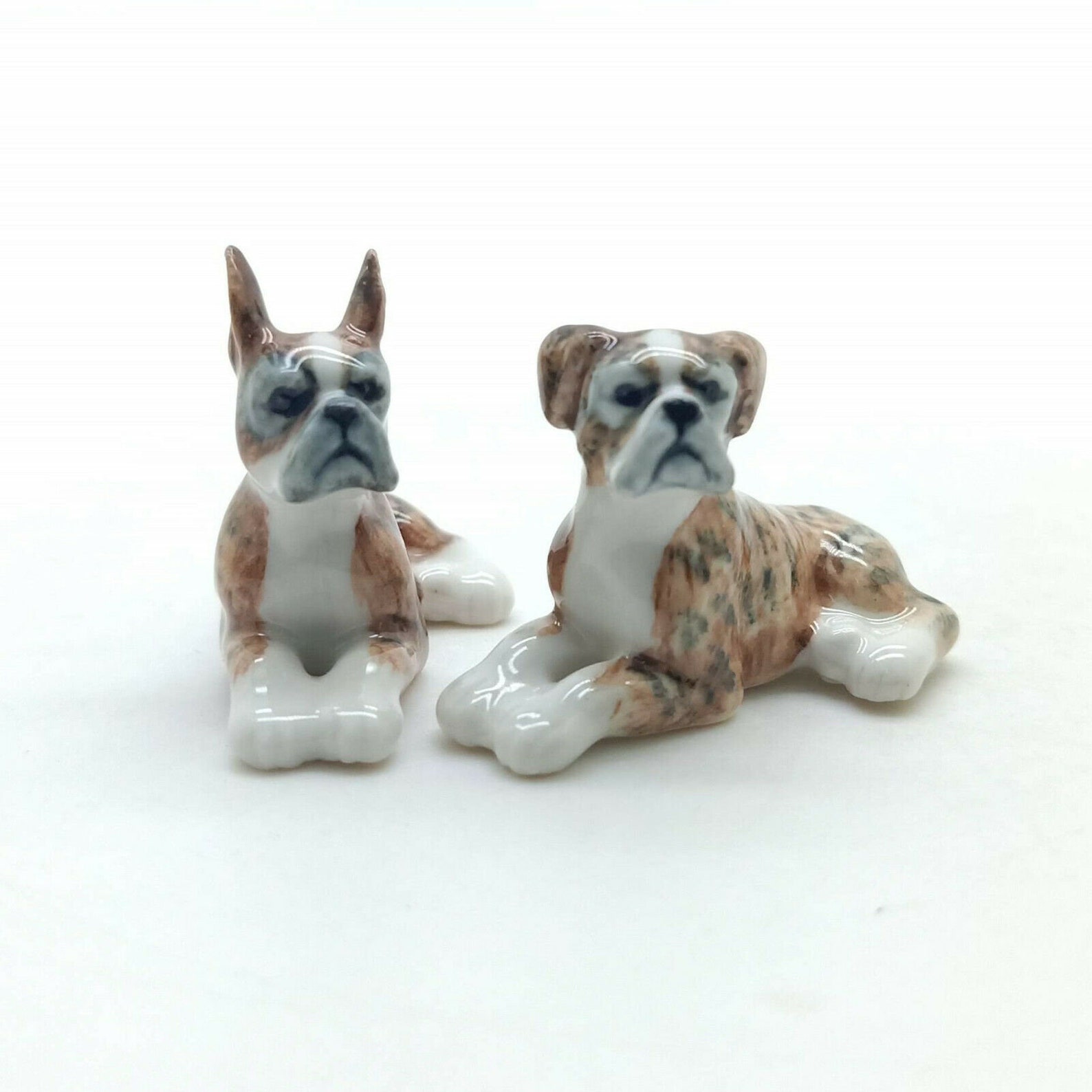 2 Boxer Brindle Dog Ceramic Figurine Animal Miniature Statue - Etsy
