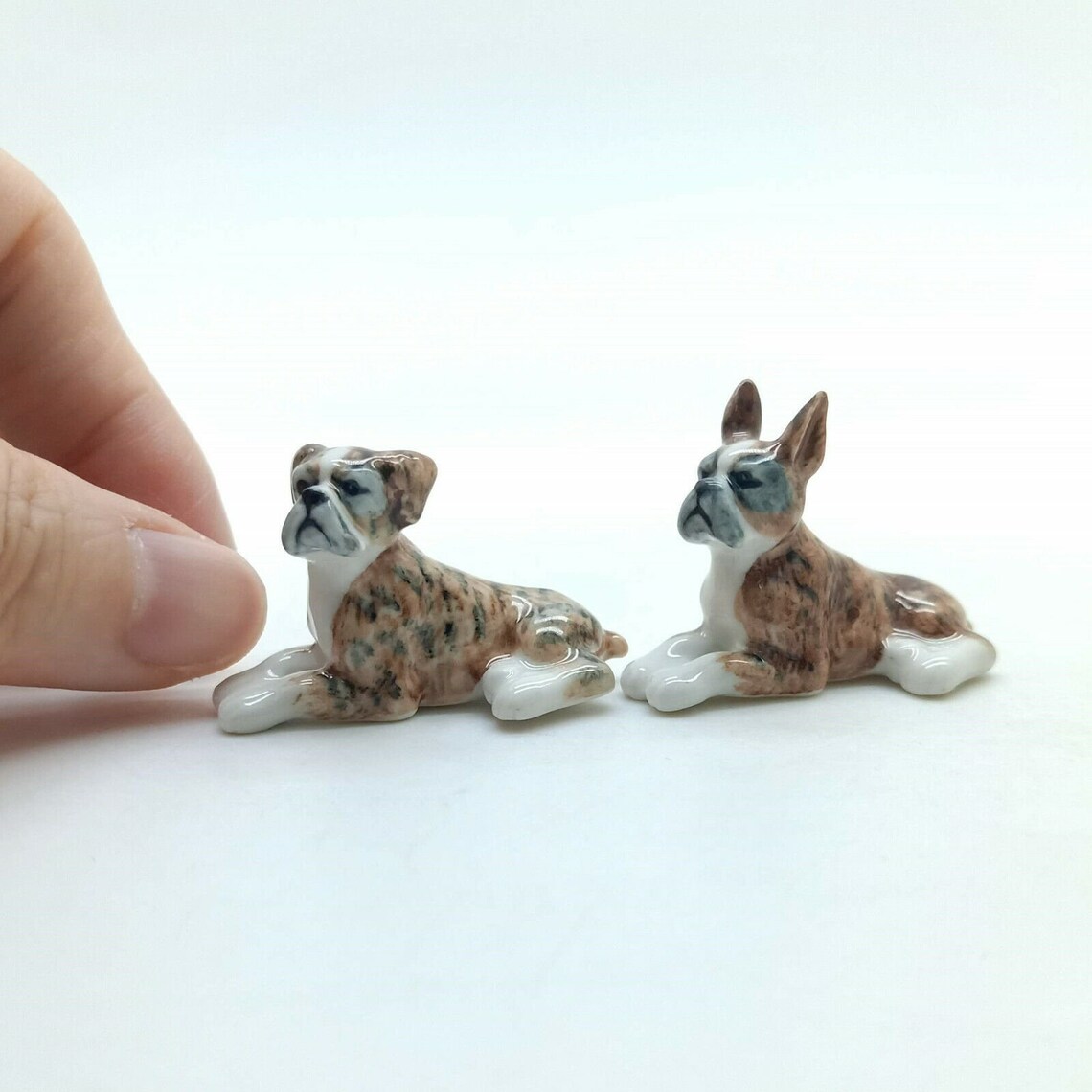 2 Boxer Brindle Dog Ceramic Figurine Animal Miniature Statue - Etsy