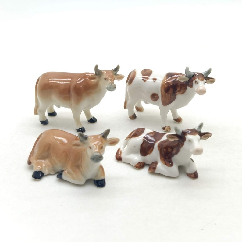 Set of 2 Cows Ceramic Figurine Animal Miniature Statue - Etsy UK