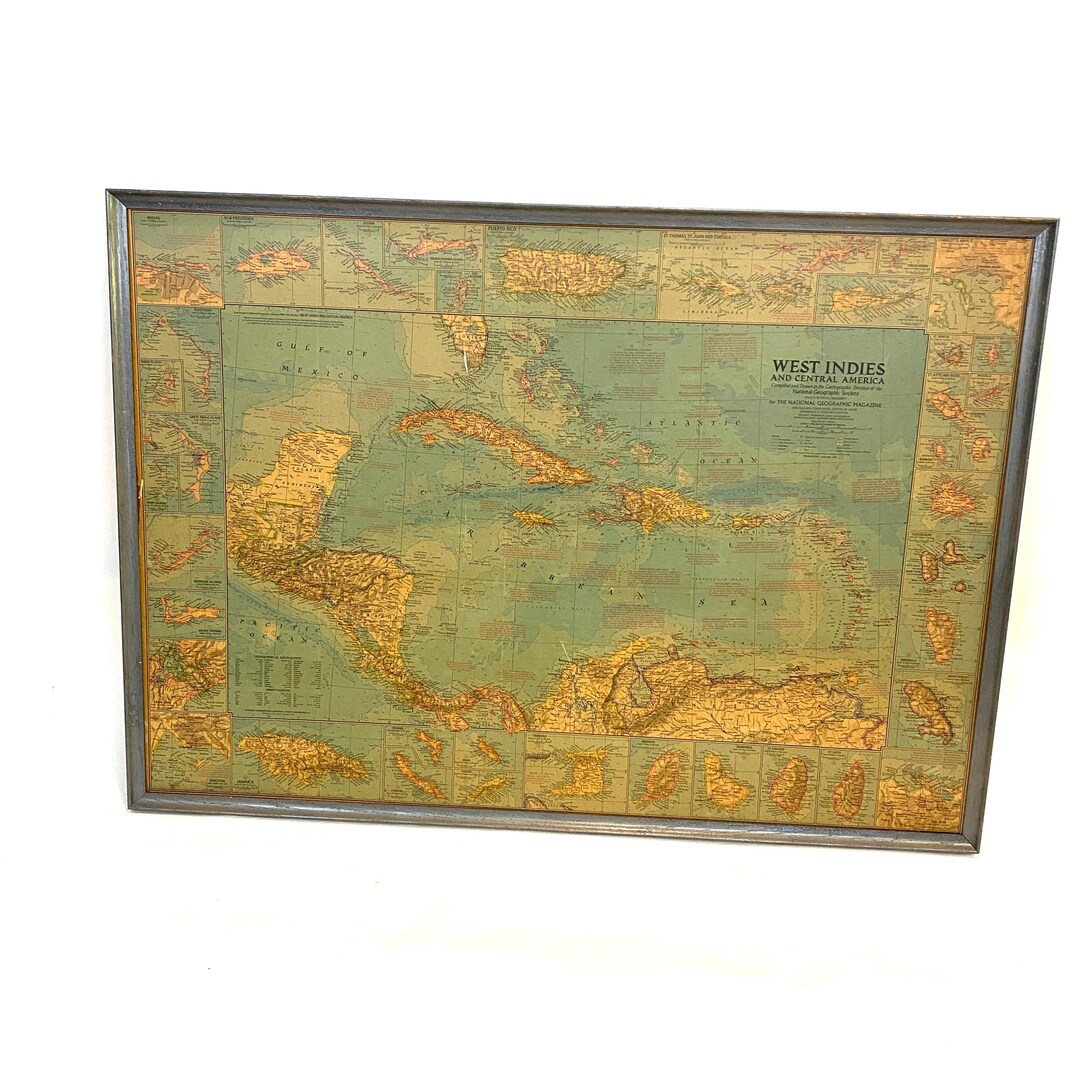 Large Vintage National Geographic Framed Map - Etsy