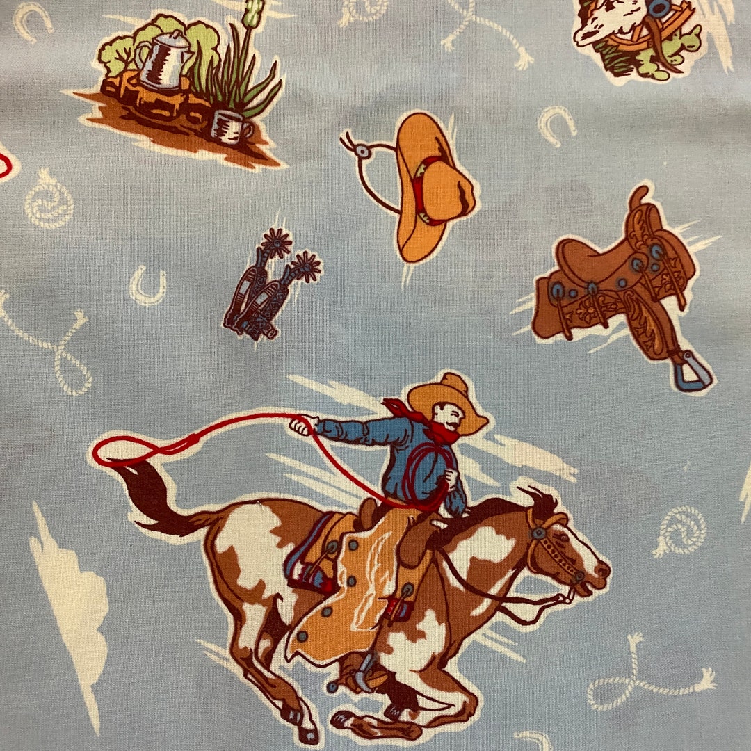 70's Vintage Rodeo Cowboy Fabric - Etsy
