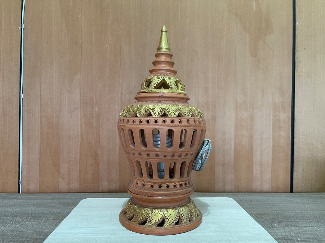 Thai Pottery Lamp, Stencil Pattern | Thai Craft - Etsy