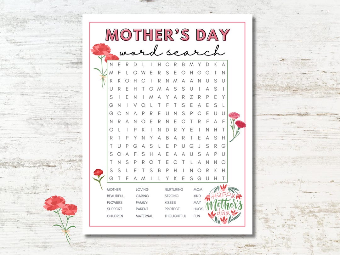 Mother's Day Word Search Game Printable, Mother's Day Printable Games ...