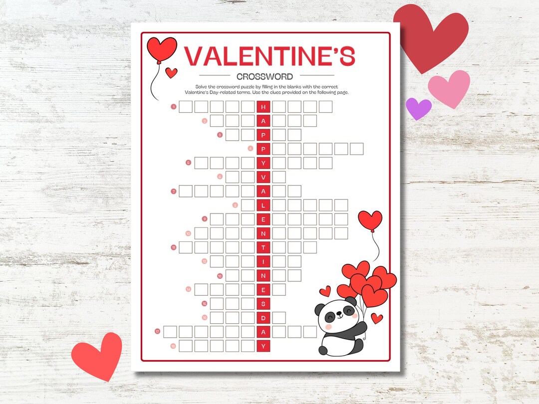 Valentine's Day Crossword Puzzle Game Printable, Valentine's Printable ...