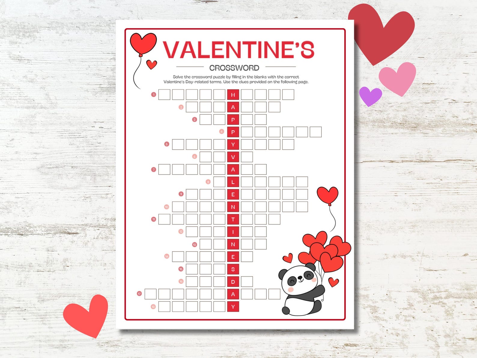 Valentine's Day Crossword Puzzle Game Printable, Valentine's Printable ...