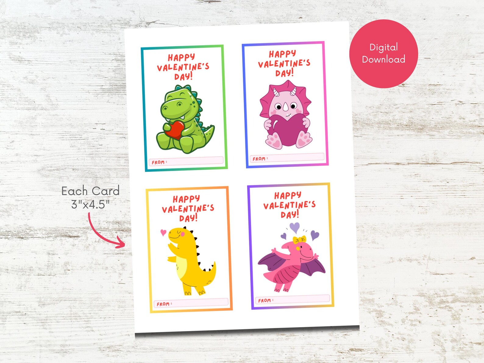 Printable Dinosaur Valentine’s Day Cards, Classroom Valentine’s Day ...