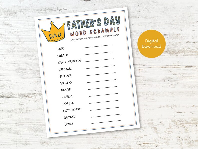 Father's Day Word Scramble Printable, Father's Day Printable Games, Dad ...