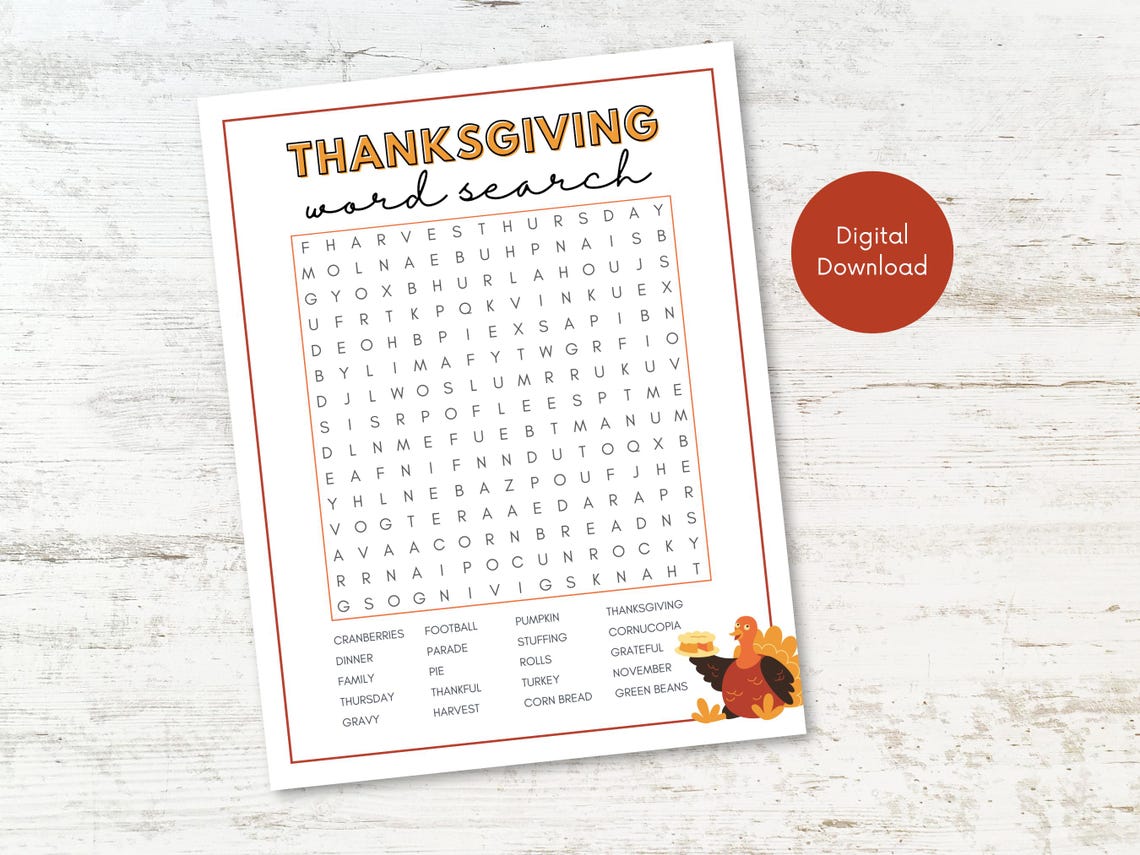 Thanksgiving Word Search Game Printable, Thanksgiving Printable Games ...