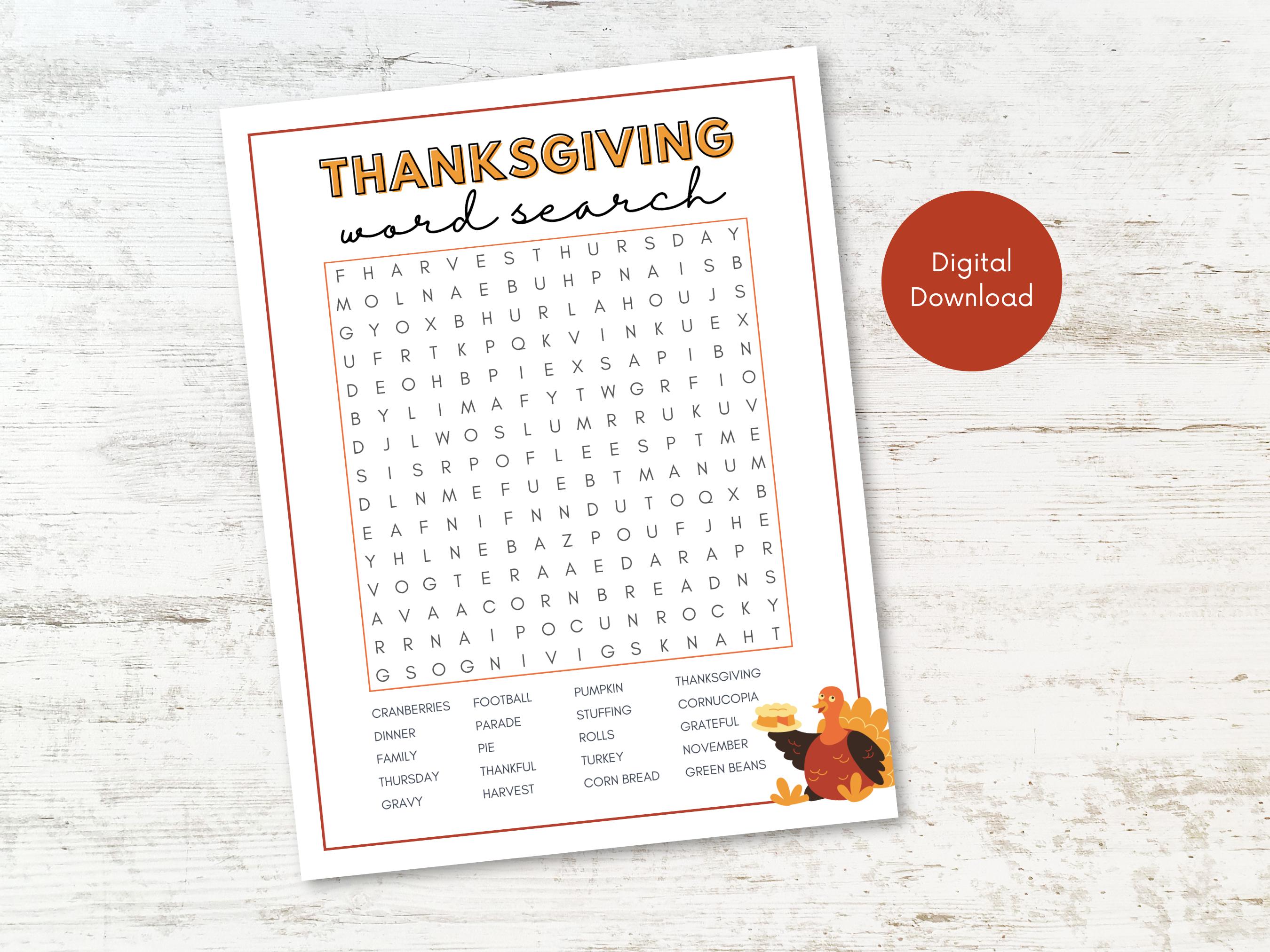 Thanksgiving Word Search Game Printable, Thanksgiving Printable Games ...