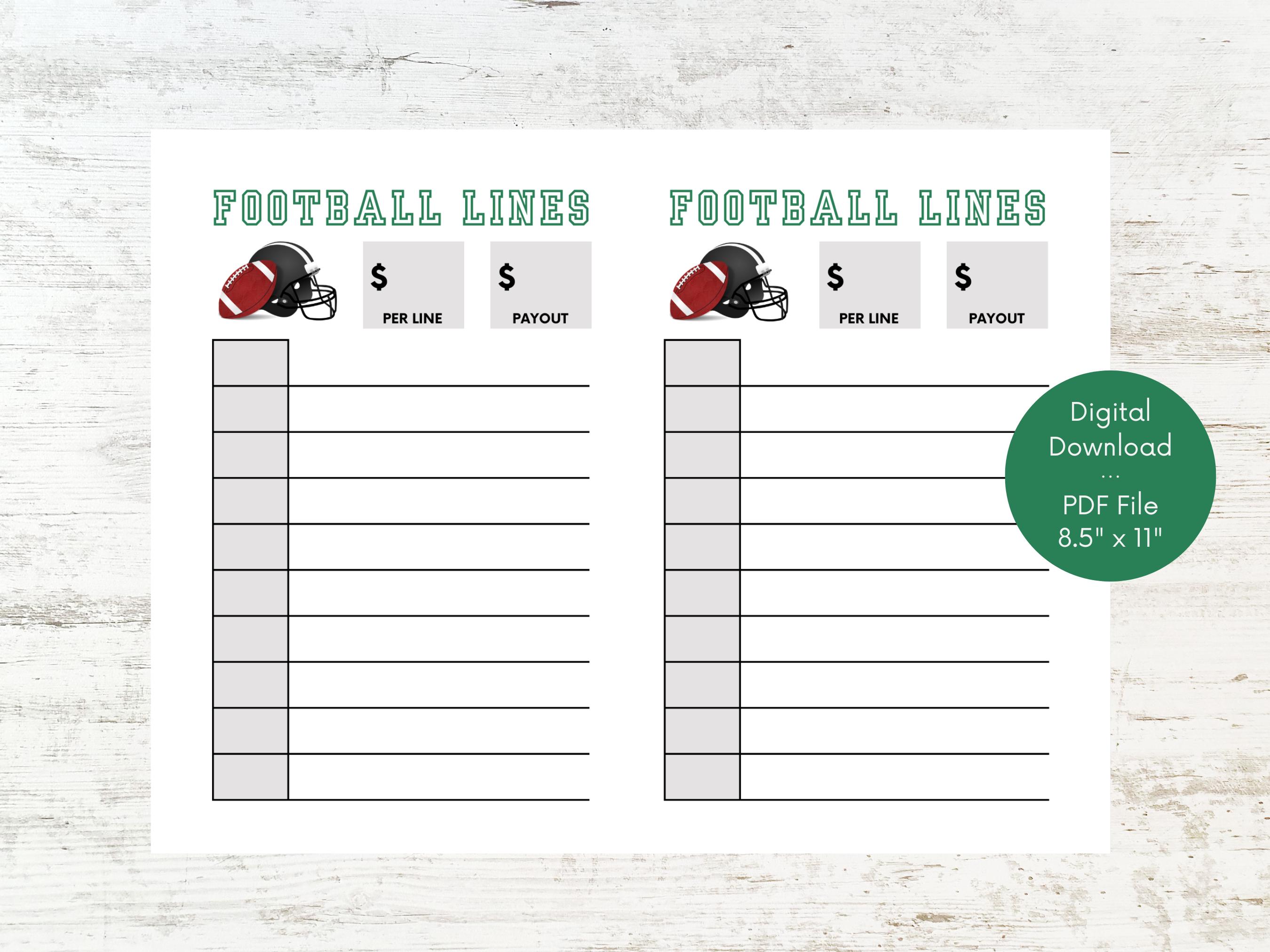 Football Lines Printable, 10 Lines Football Pool, Football Party Games ...