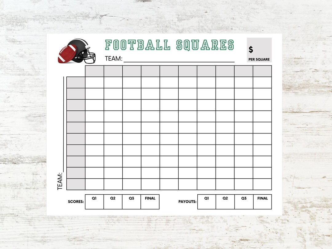 Football Squares Printable, 100 Square Football Grid, Football Party ...