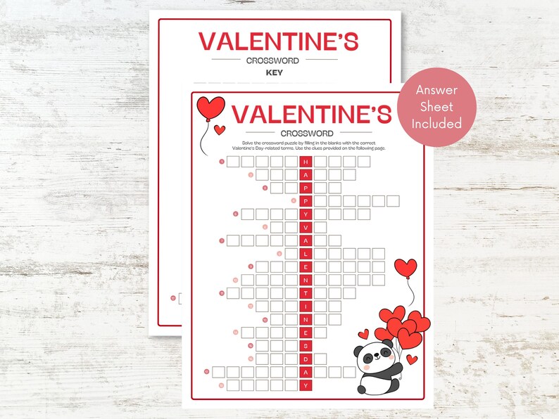 Valentine's Day Crossword Puzzle Game Printable, Valentine's Printable ...