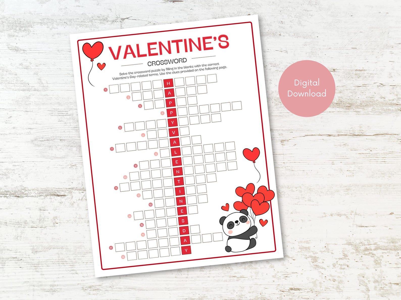 Valentine's Day Crossword Puzzle Game Printable, Valentine's Printable ...