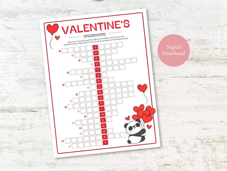Valentine's Day Crossword Puzzle Game Printable, Valentine's Printable ...