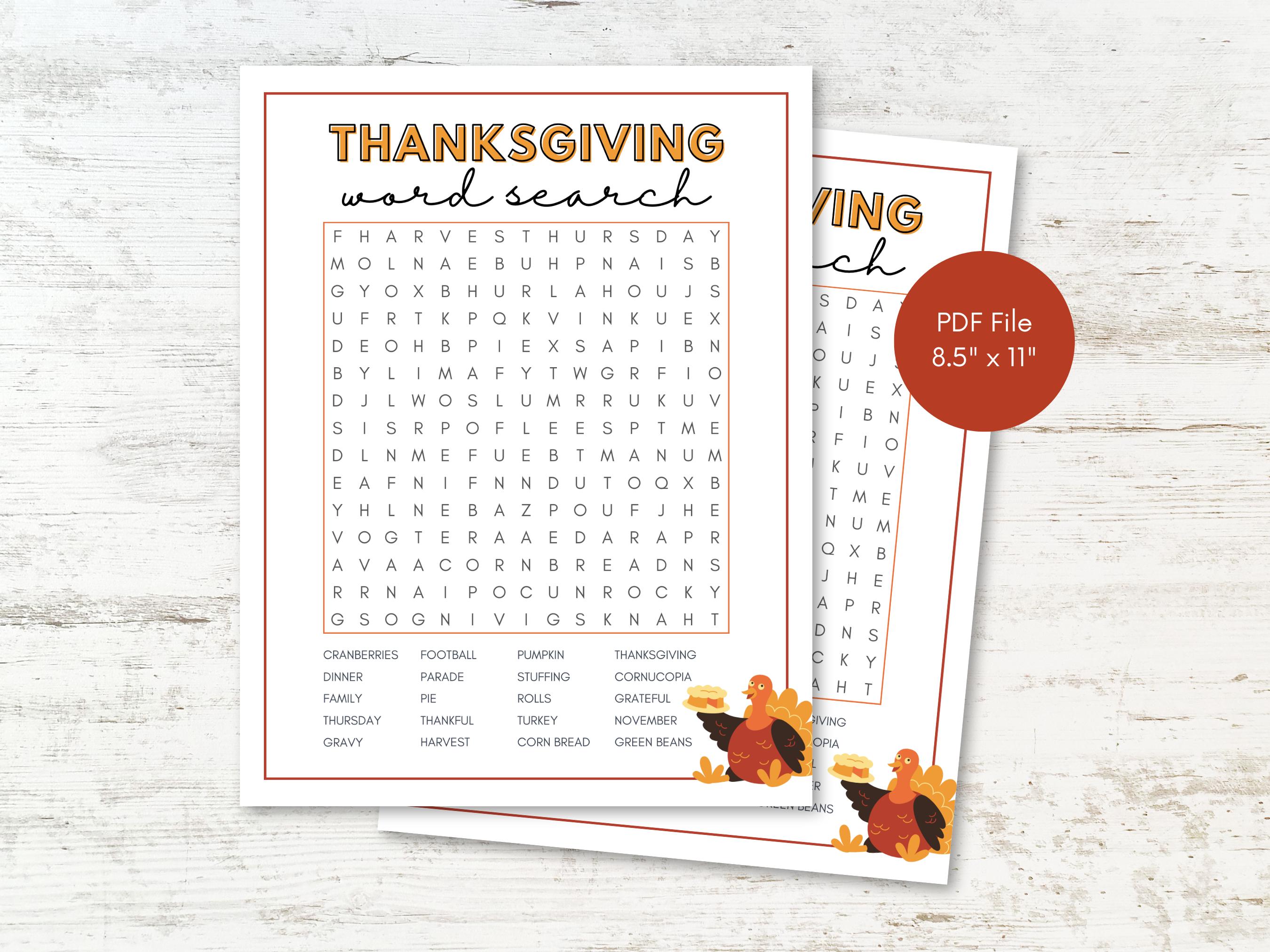 Thanksgiving Word Search Game Printable, Thanksgiving Printable Games ...