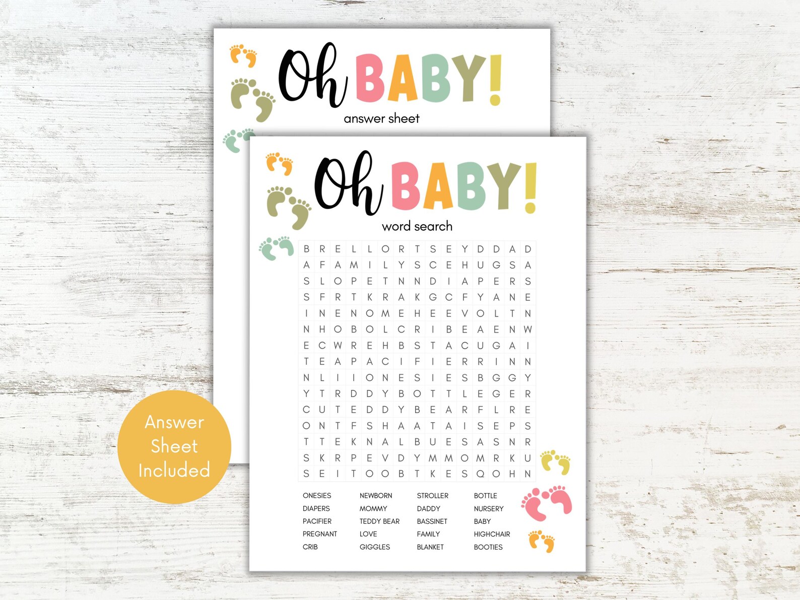 Baby Shower Word Search Printable, Baby Shower Games, Footprints Baby ...
