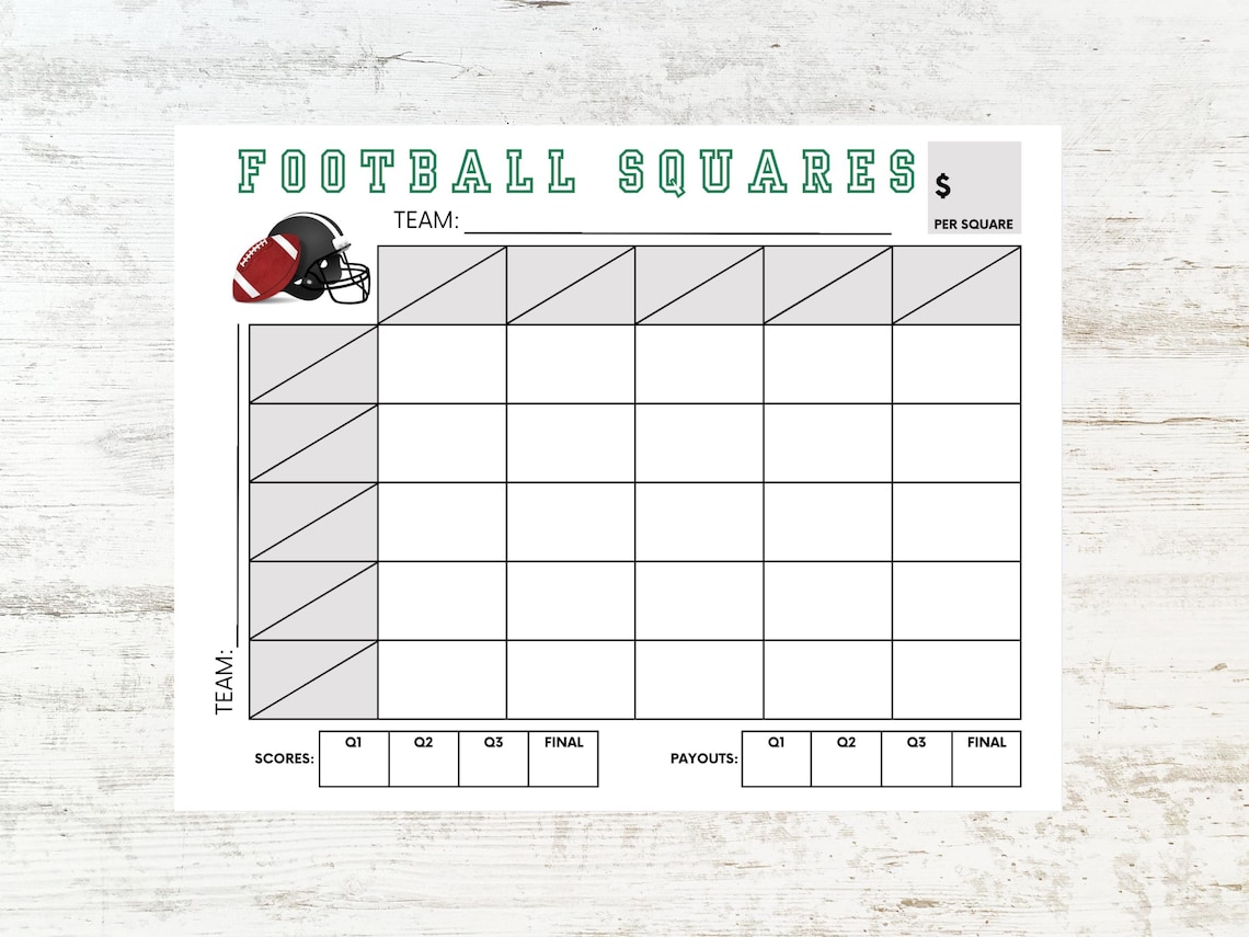 Football Squares Printable, 25 Square Football Grid, Football Party ...