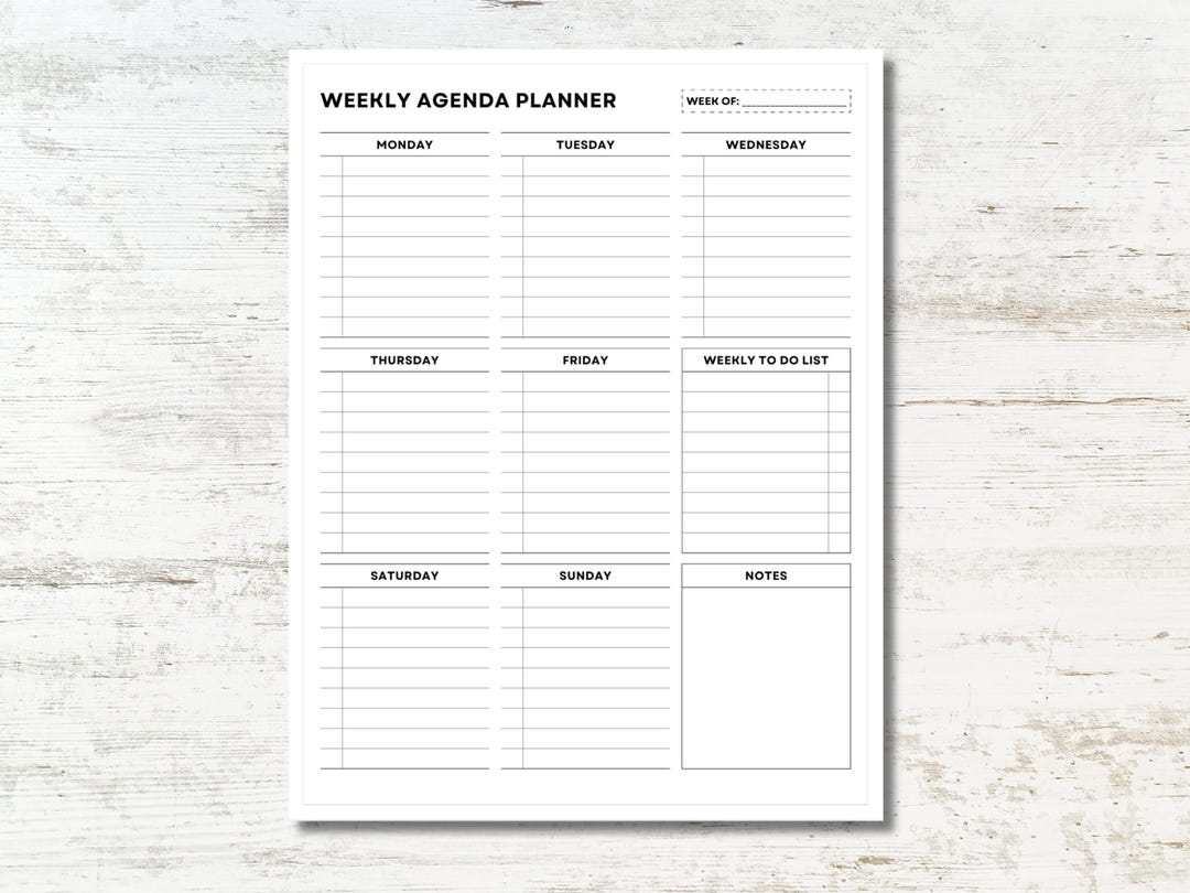 Weekly Agenda Planner Printable, Printable to Do List, Weekly Schedule ...