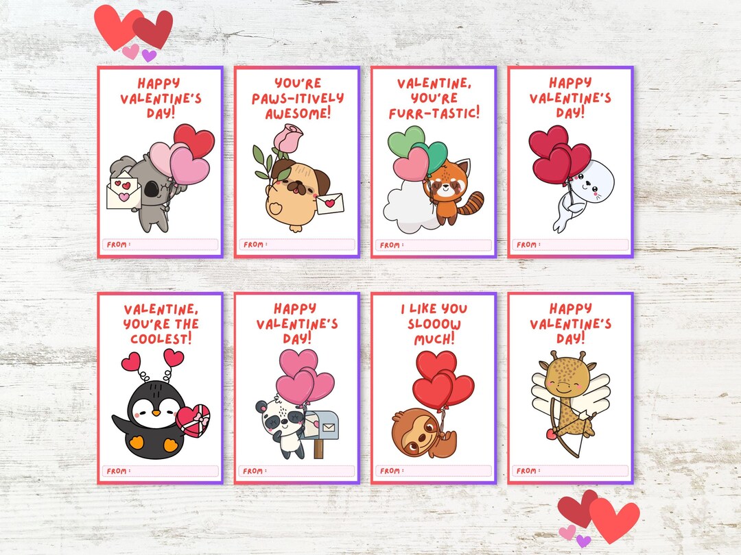 Printable Animal Valentine’s Day Cards, Classroom Valentine’s Day Cards ...