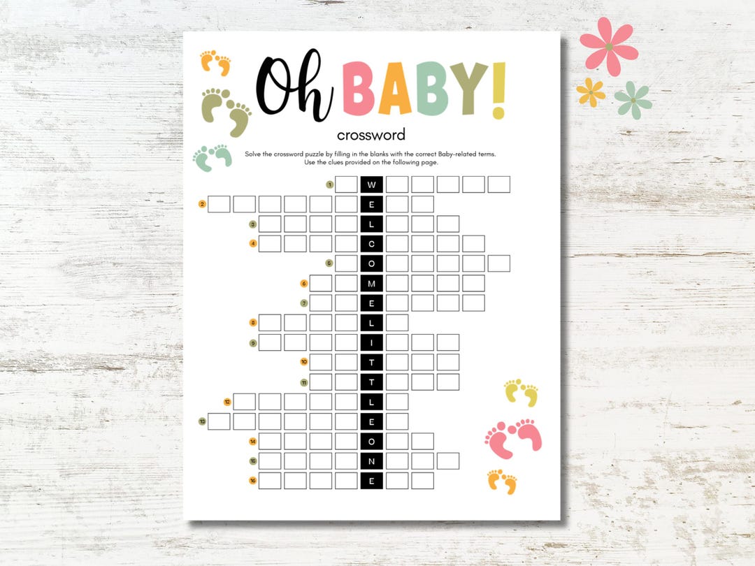 Baby Shower Crossword Printable, Baby Shower Games, Footprints Baby ...