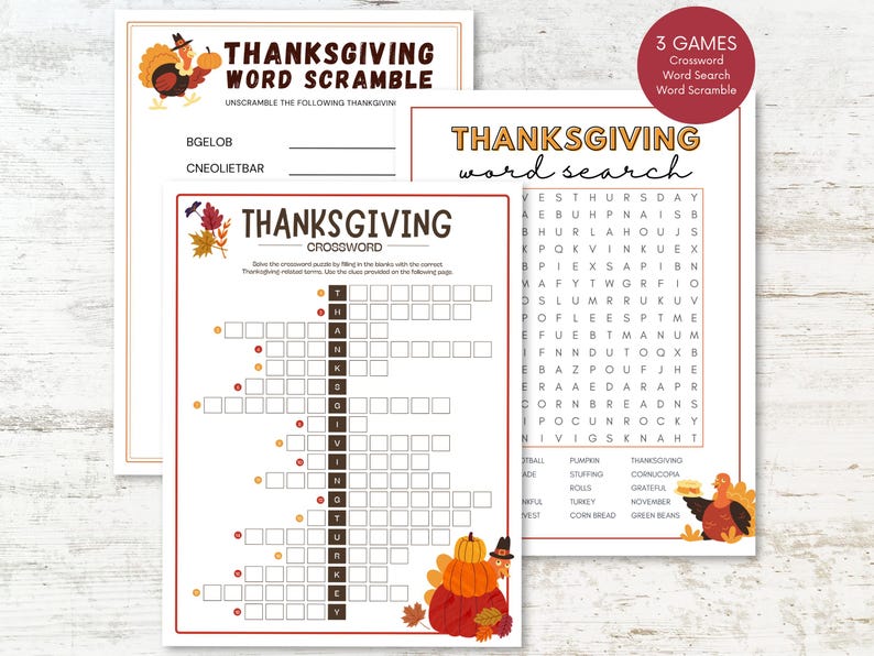 Thanksgiving Printable Games Bundle, Thanksgiving Games Printables ...