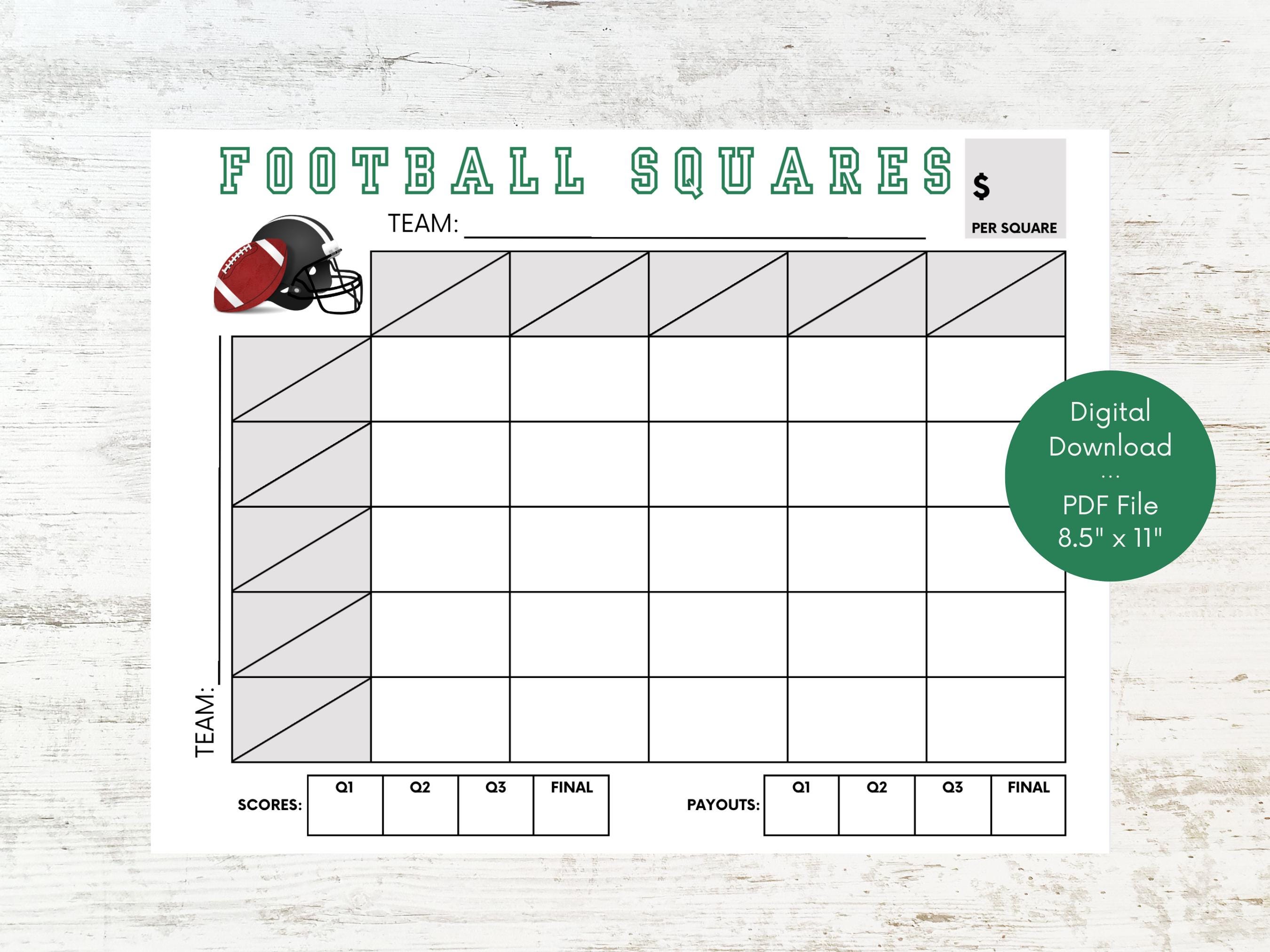 Football Squares Printable, 25 Square Football Grid, Football Party ...