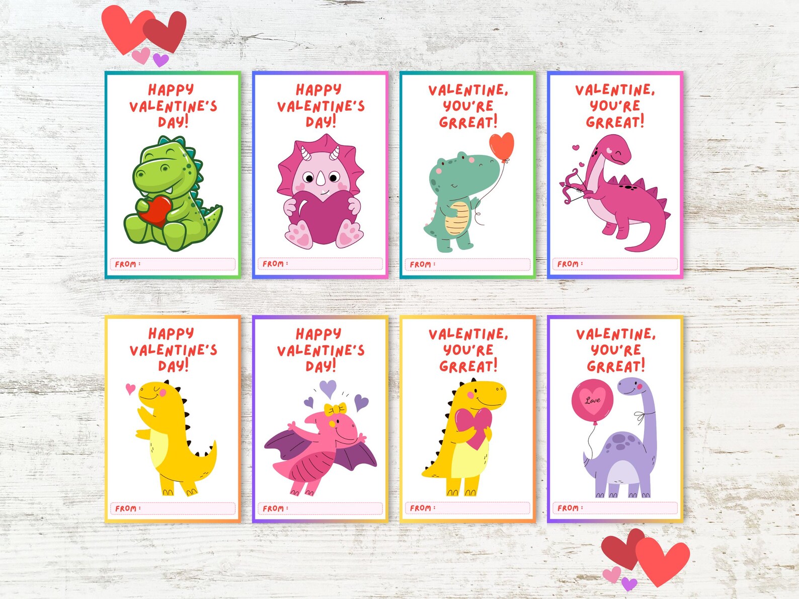 Printable Dinosaur Valentine’s Day Cards, Classroom Valentine’s Day ...