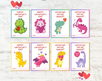 Printable Dinosaur Valentine's Day Cards, Dinosaur Classroom Valentine ...